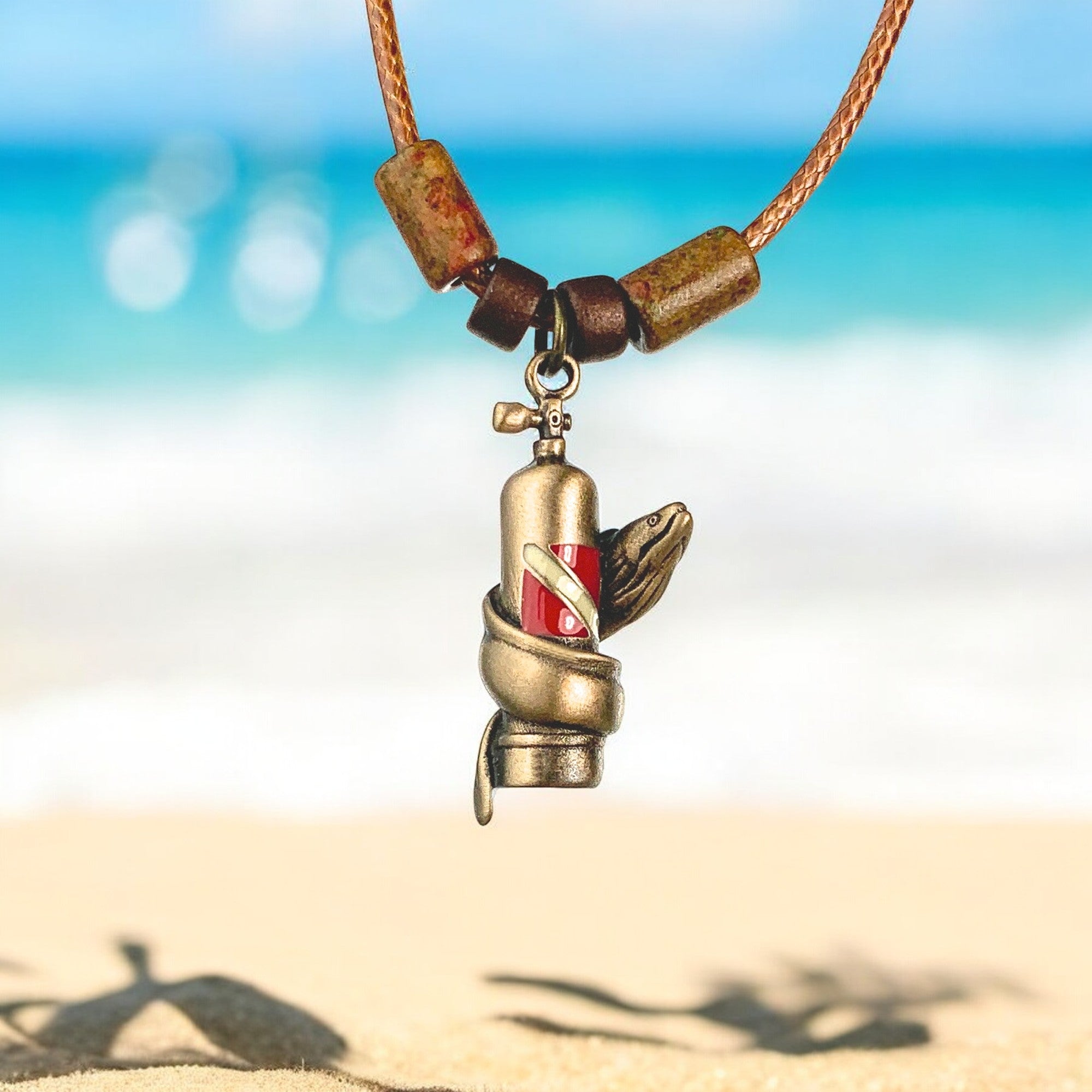Moray Eel & Scuba Tank Necklace – Shoreline Collection - Bronze on Bra