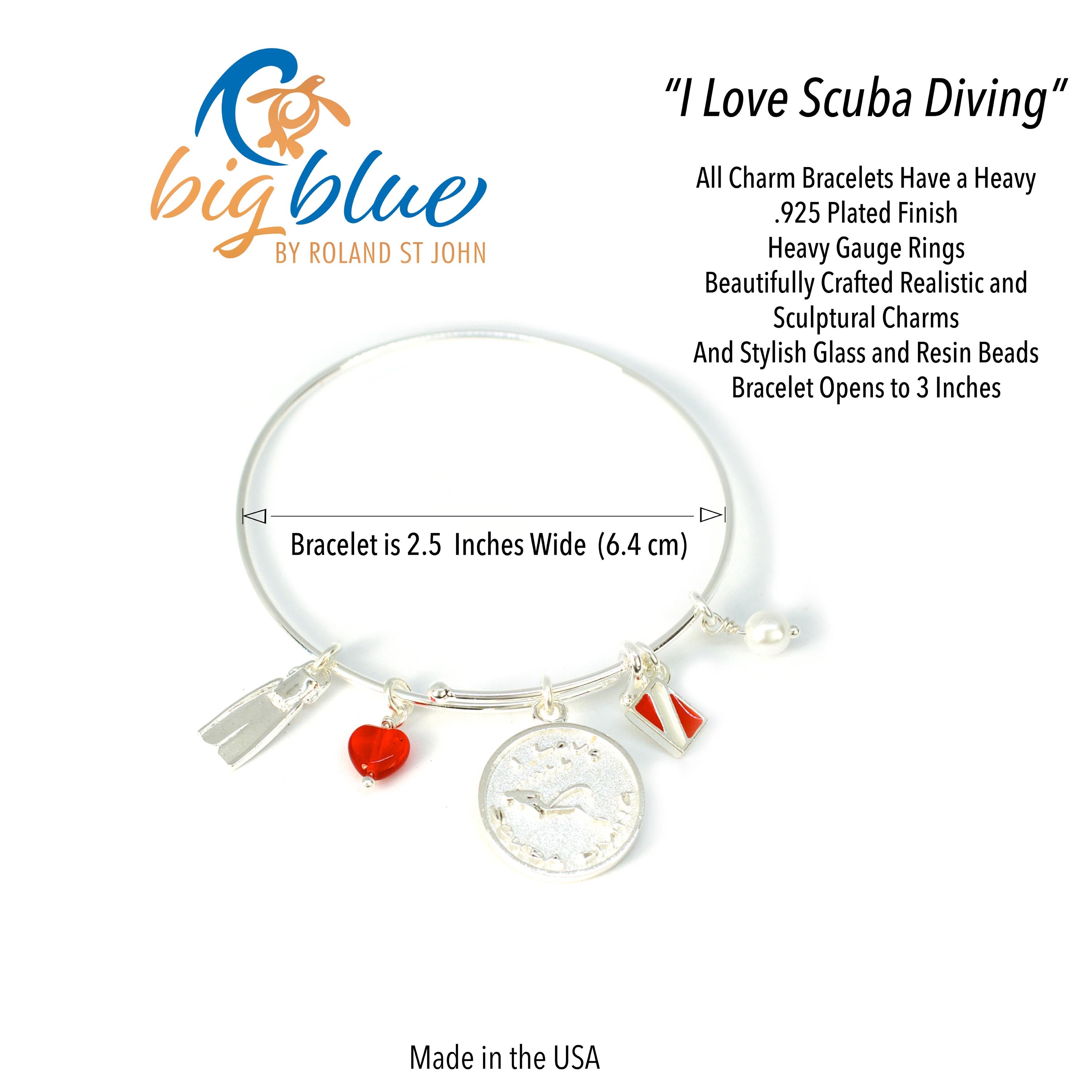 Scuba Diving Bracelet, Dive Flag Bangle Bracelet, I Love Scuba Diving ...