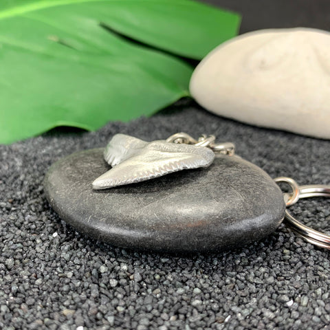 Shark Tooth Keychain, Shark Tooth Key Ring, Tiger Shark Tooth Keychain ...