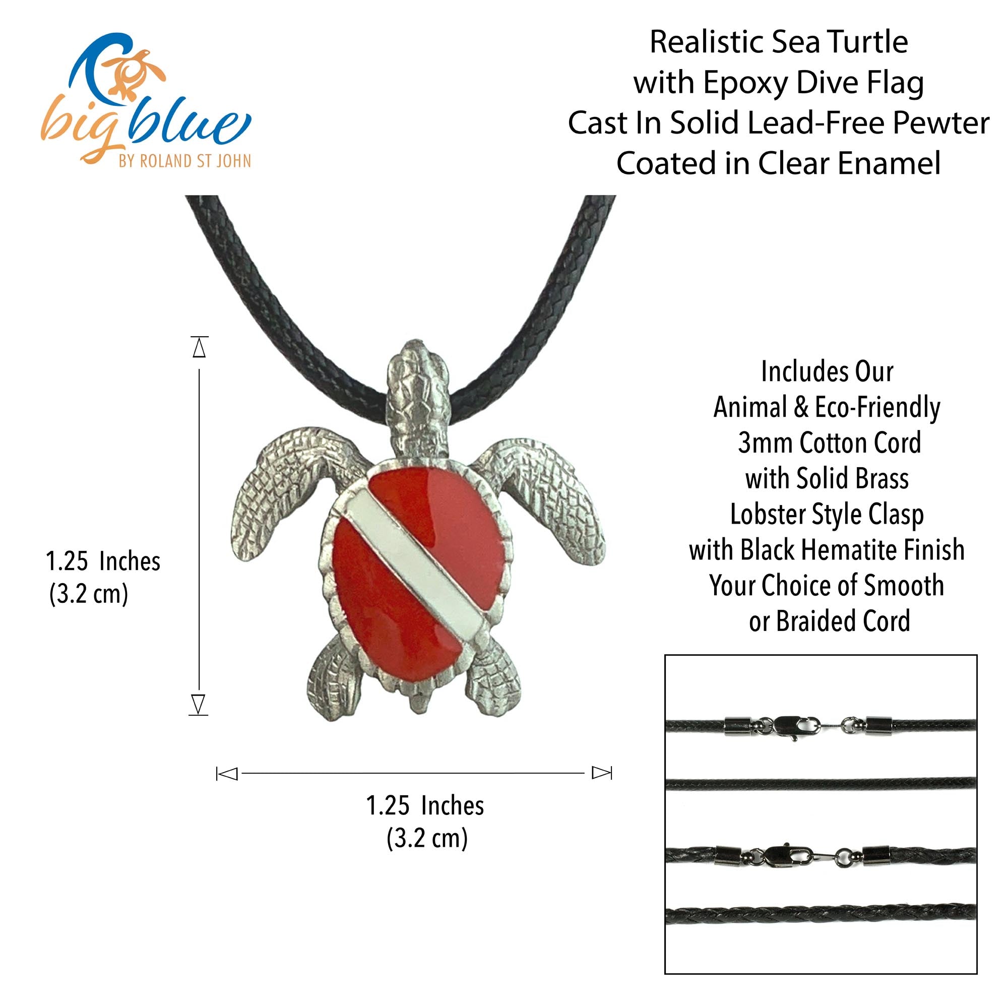 Sea Turtle Necklace Pendant with Dive Flag- Dive Flag Sea Turtle Gifts ...