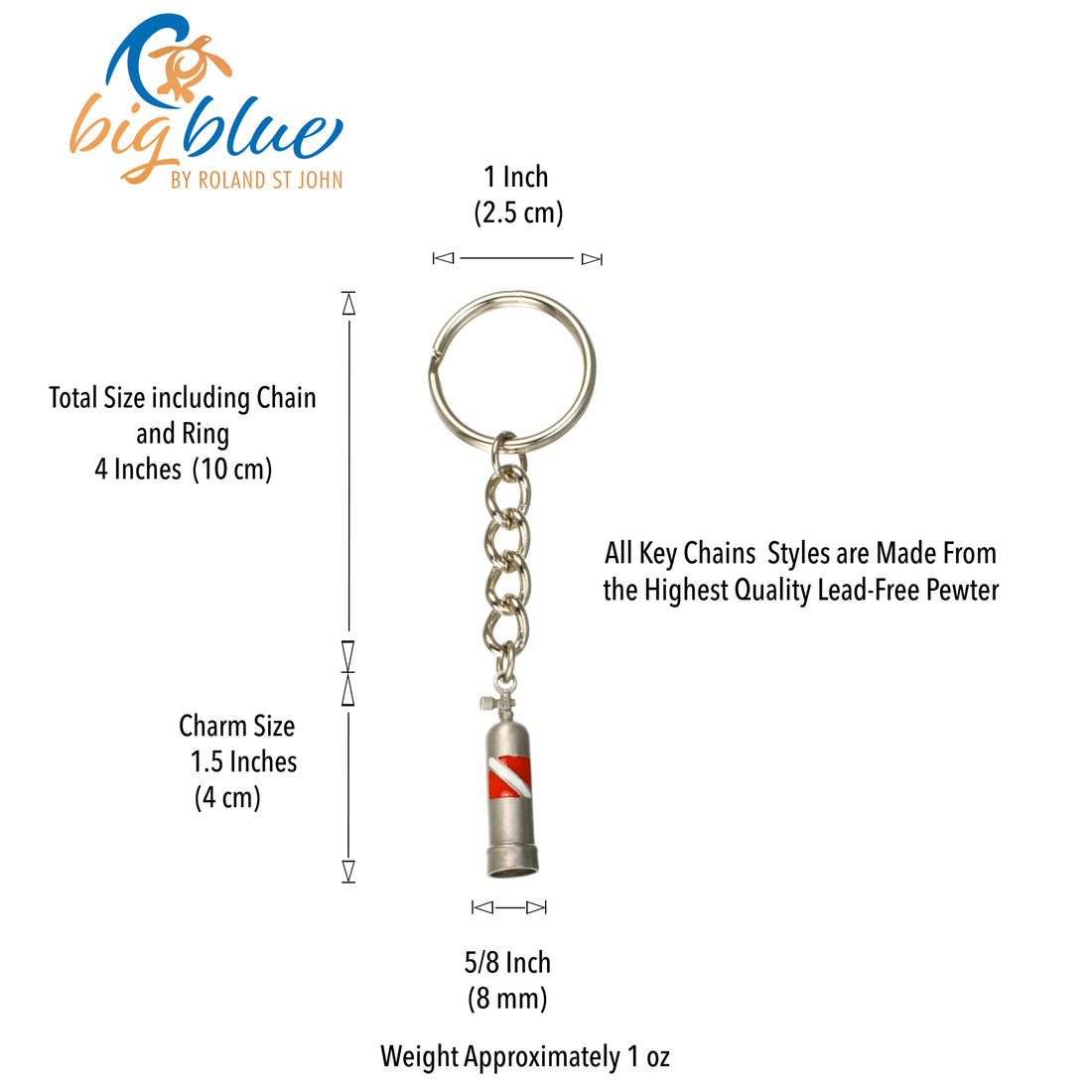 Scuba Tank Keychain with Dive Flag – Diver’s Collection – Pewter